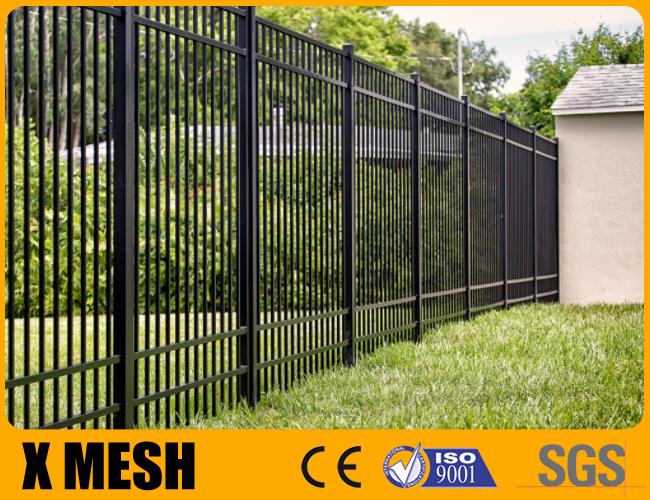 Black Powder Coated Metal Tubular Fencing 1.8m High 2.4m Width Commercial