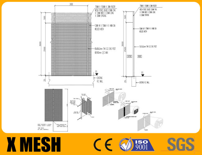 Security Anti Climb Mesh Fence 2m X 4m Mesh Size Clear View For Airport